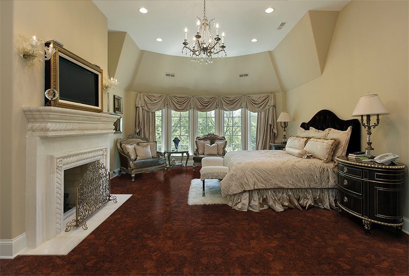 Sunny Ripple Cork Floors Luxury Home Fireplace Master Bedroom - Cancork